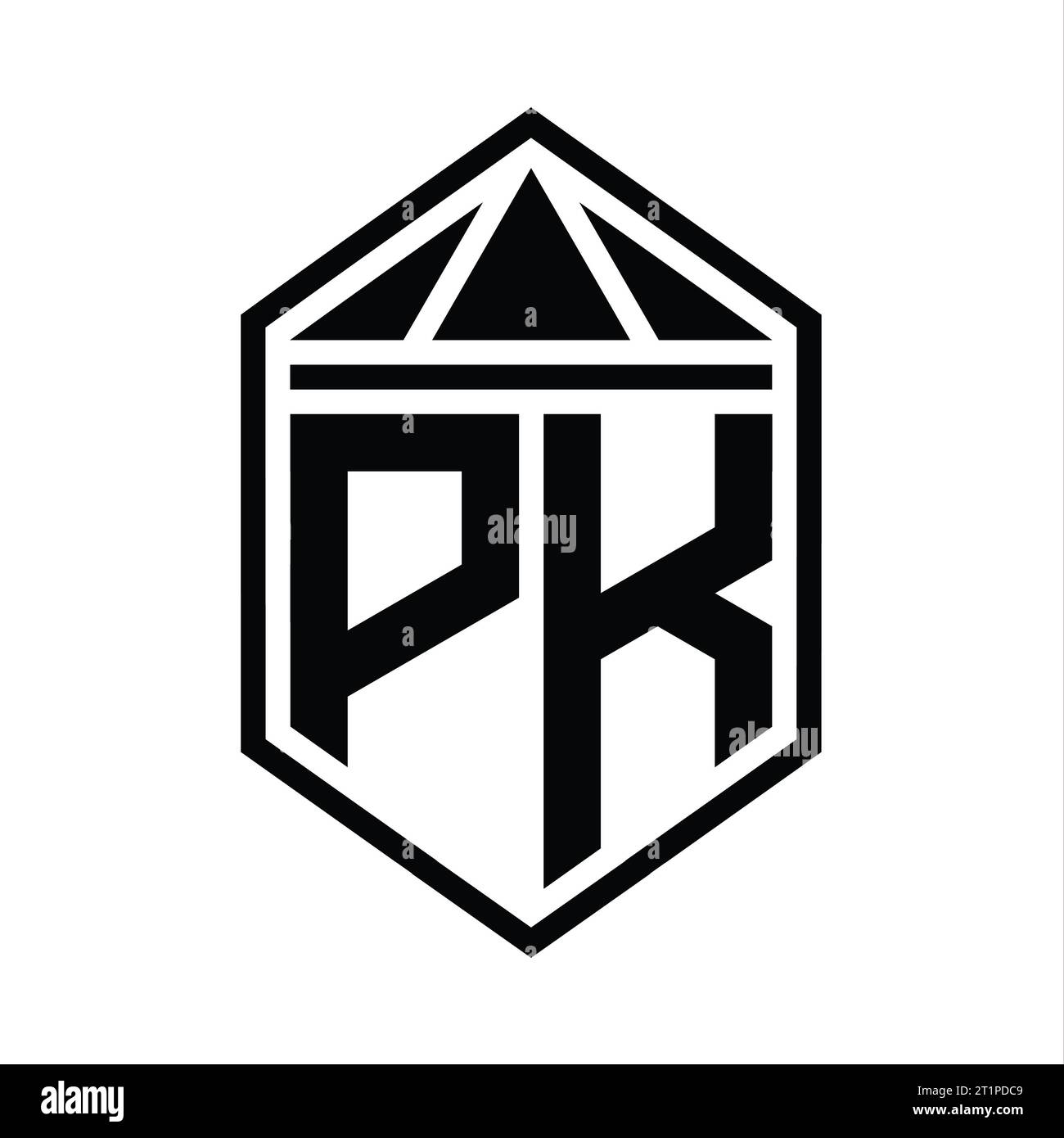PK Letter Logo monogram simple hexagon shield shape with triangle crown ...