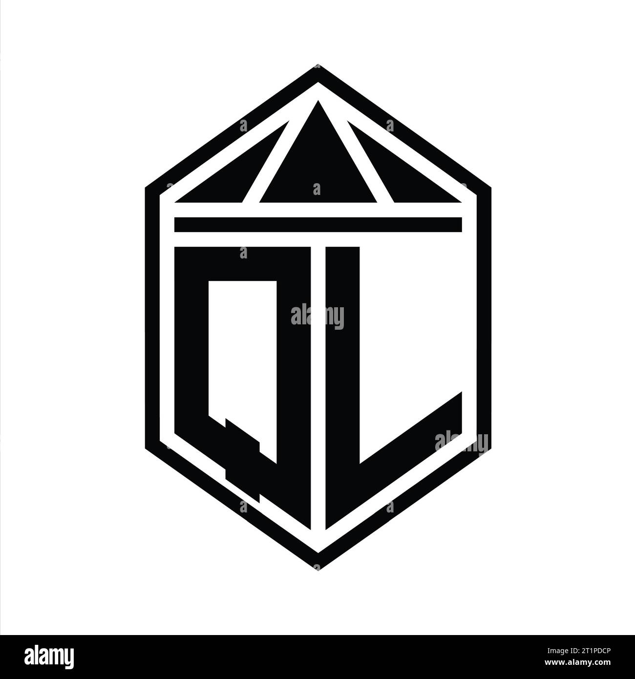 QL Letter Logo monogram simple hexagon shield shape with triangle crown isolated style design ...