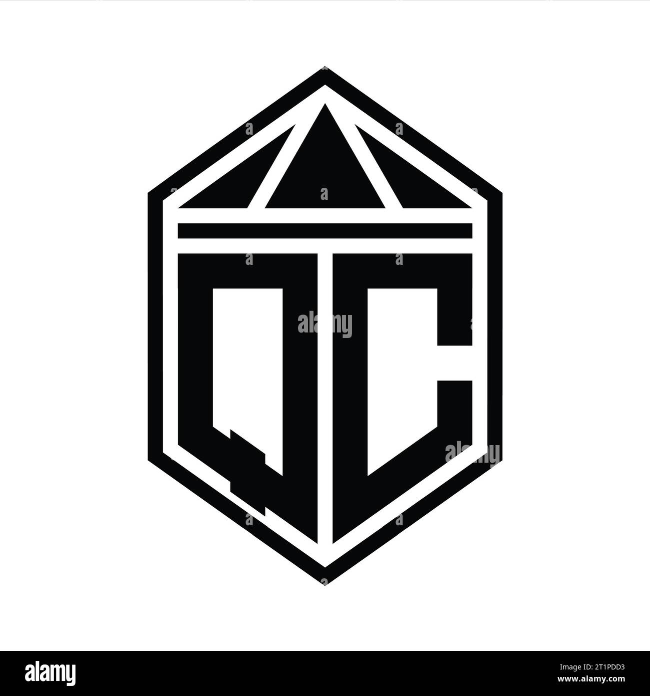 QC Letter Logo monogram simple hexagon shield shape with triangle crown ...