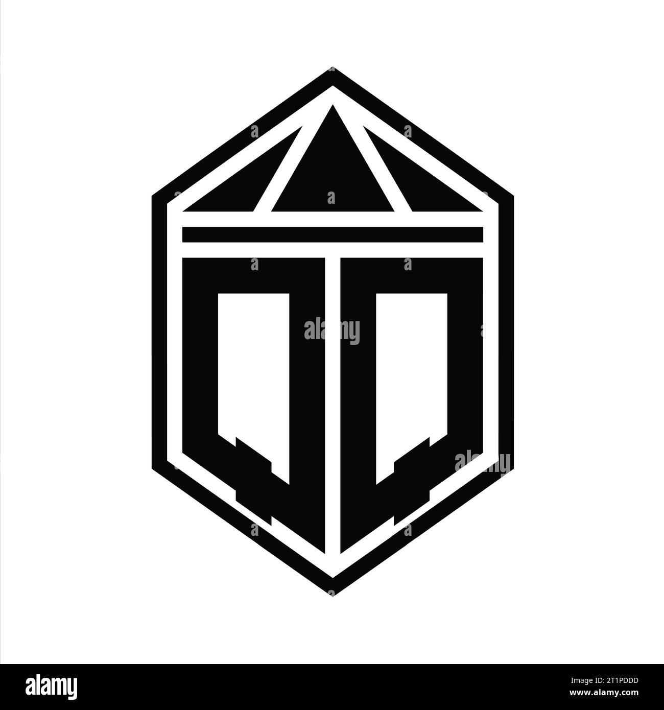 QQ Letter Logo monogram simple hexagon shield shape with triangle crown isolated style design ...