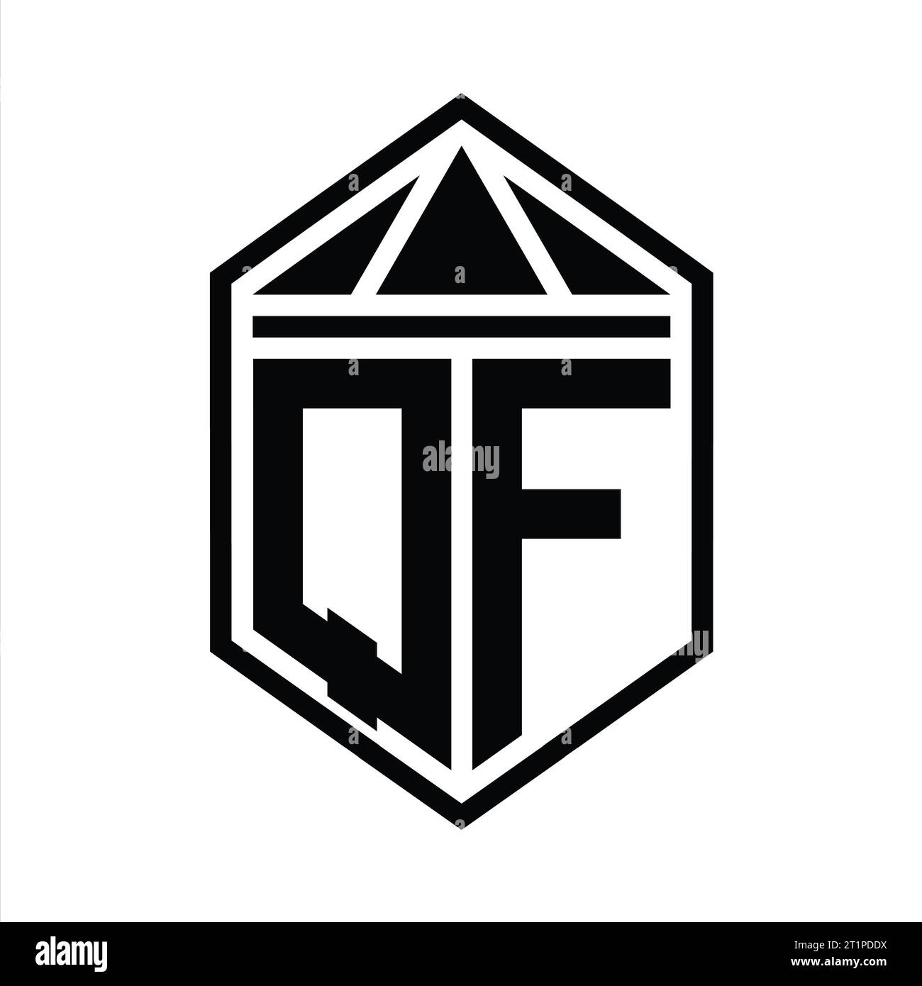 QF Letter Logo monogram simple hexagon shield shape with triangle crown isolated style design ...