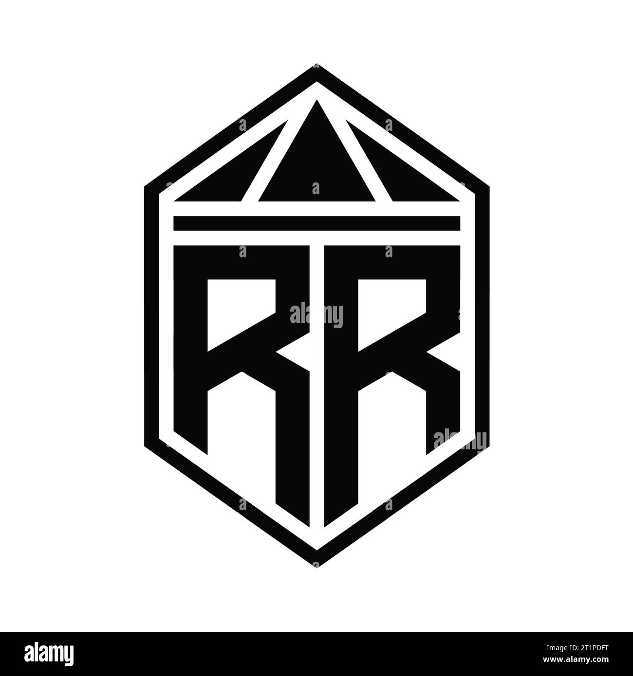 RR Letter Logo monogram simple hexagon shield shape with triangle crown isolated style design ...
