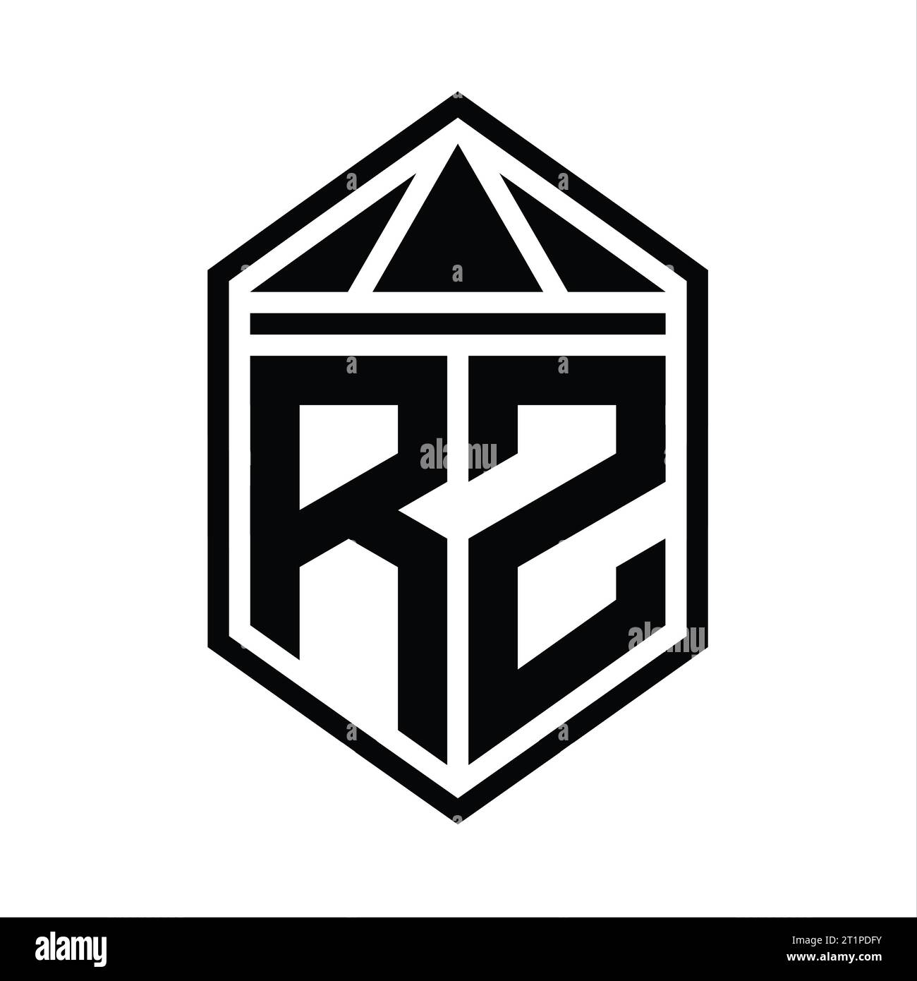 RZ Letter Logo monogram simple hexagon shield shape with triangle crown ...