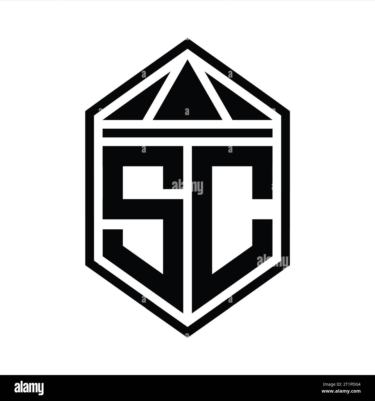 SC Letter Logo monogram simple hexagon shield shape with triangle crown isolated style design ...