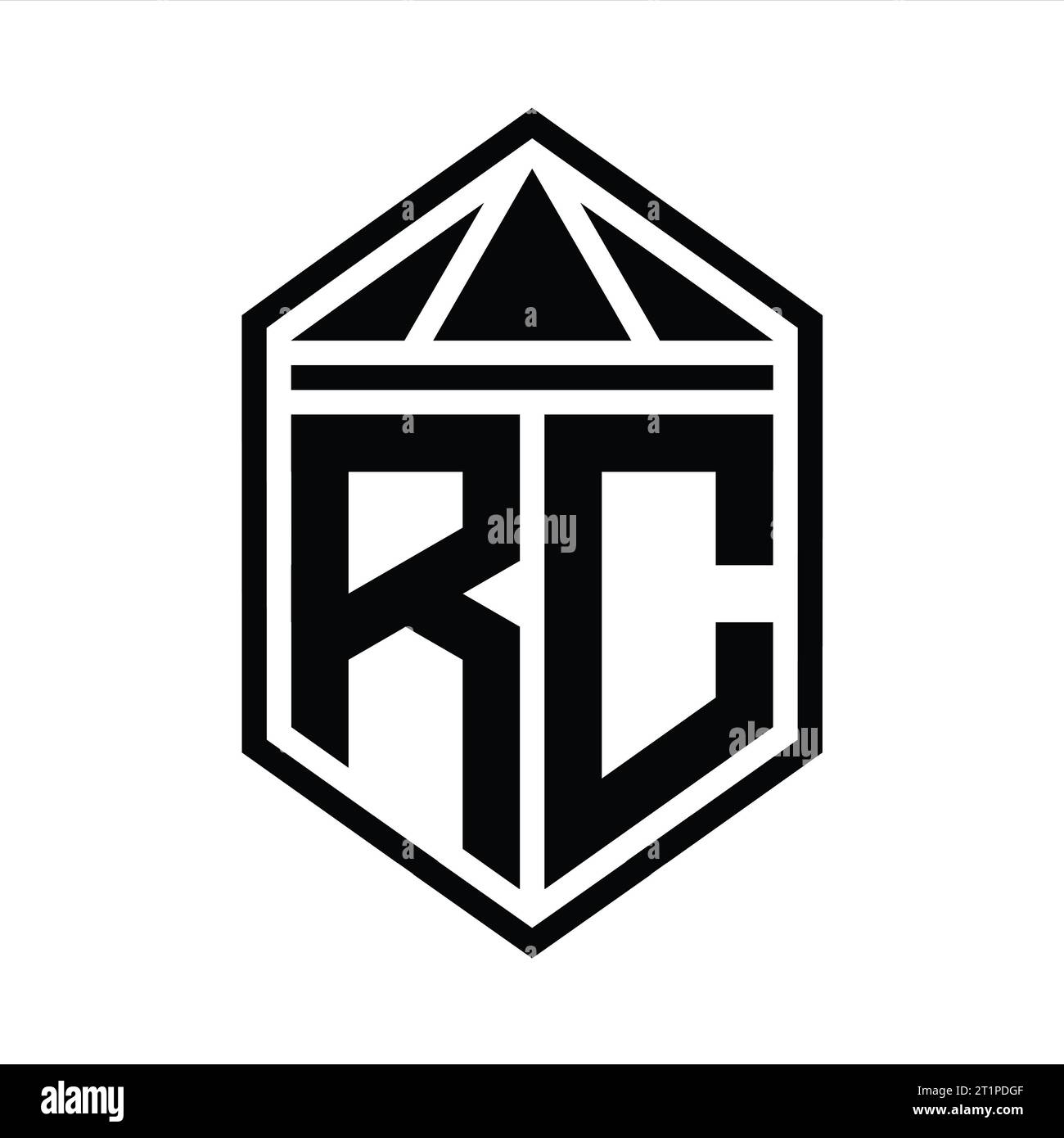 RC Letter Logo monogram simple hexagon shield shape with triangle crown ...