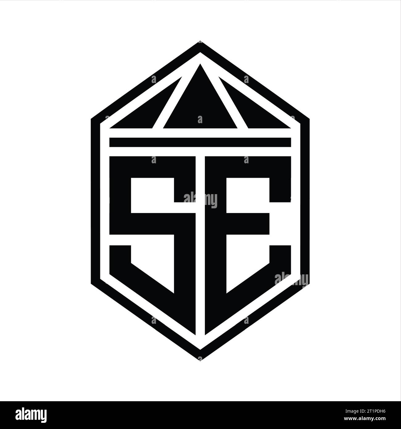 SE Letter Logo monogram simple hexagon shield shape with triangle crown isolated style design ...
