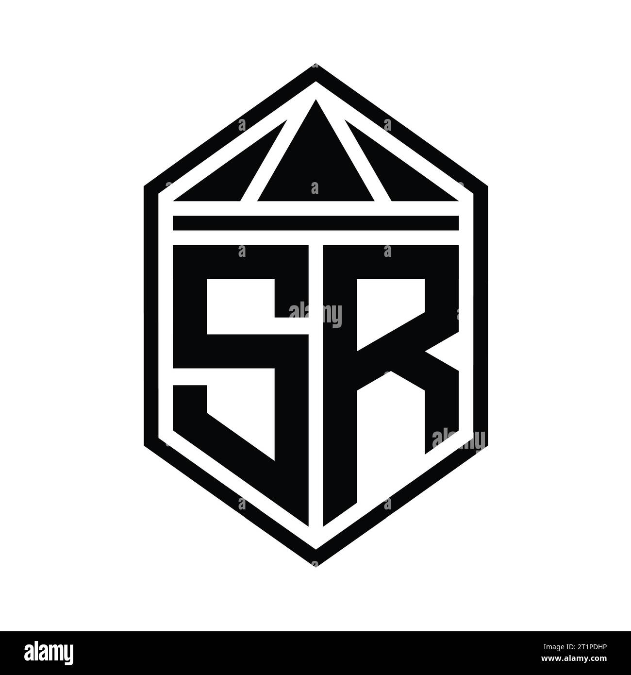 SR Letter Logo monogram simple hexagon shield shape with triangle crown ...