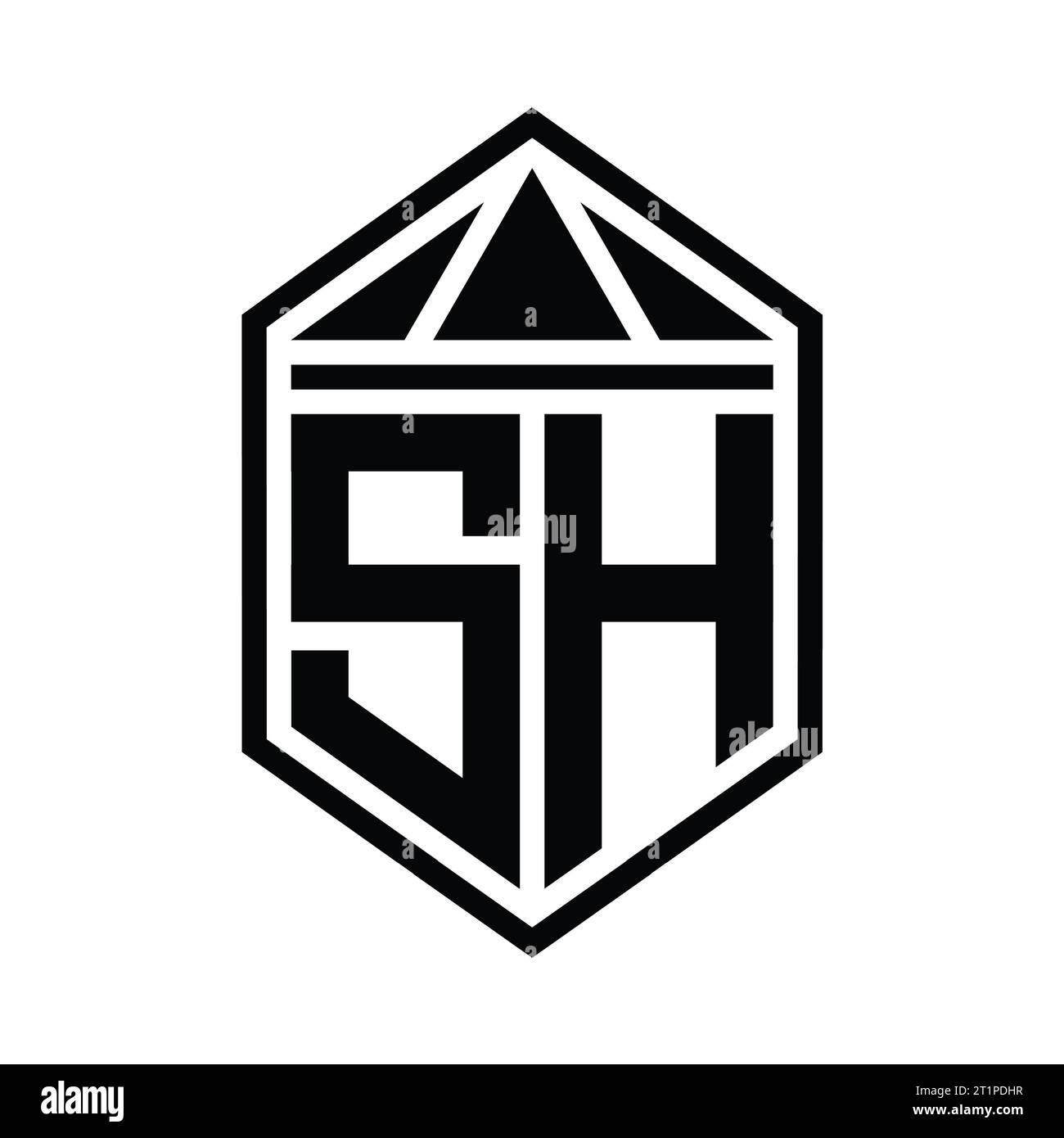 SH Letter Logo monogram simple hexagon shield shape with triangle crown ...