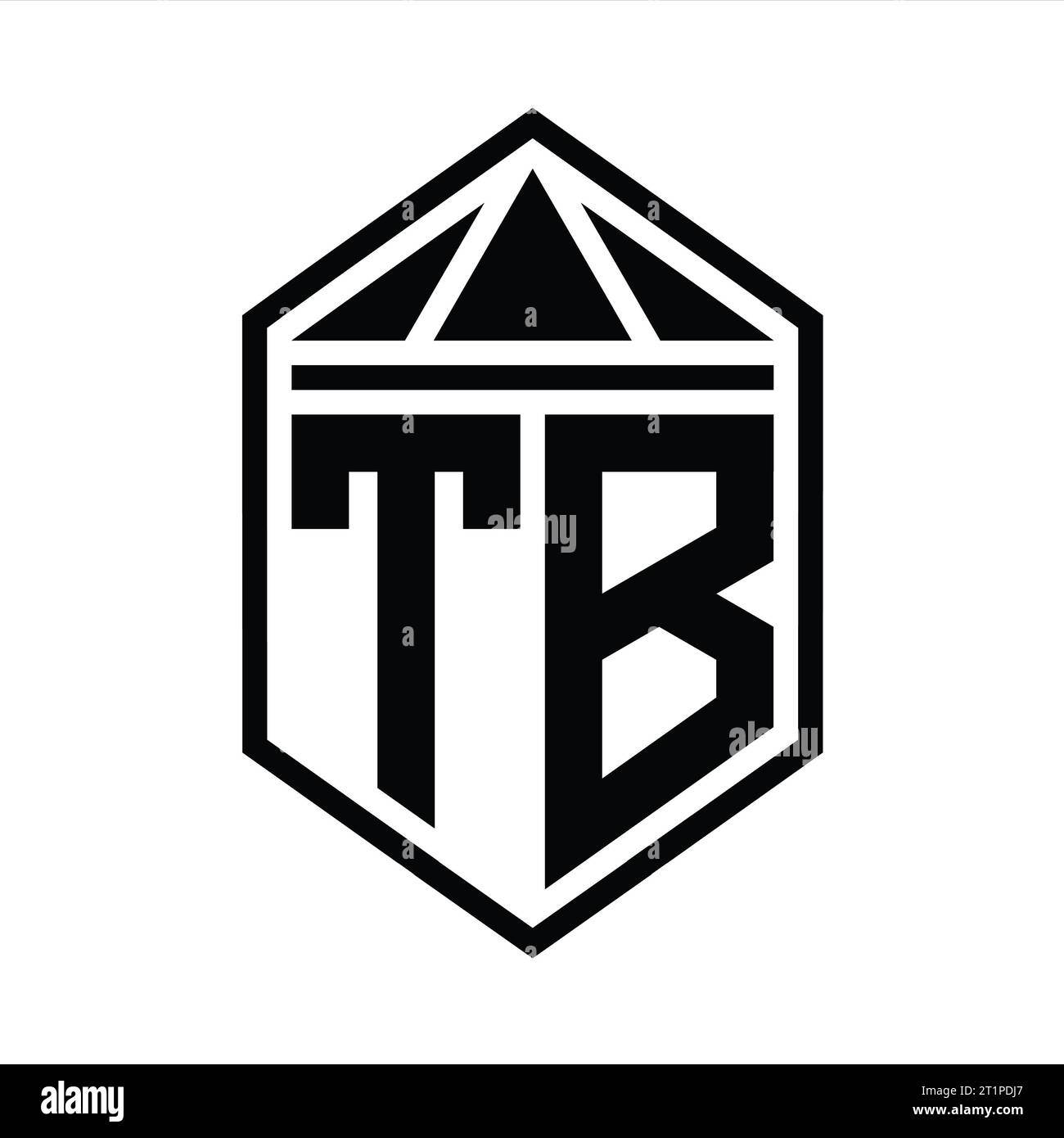 TB Letter Logo monogram simple hexagon shield shape with triangle crown isolated style design ...