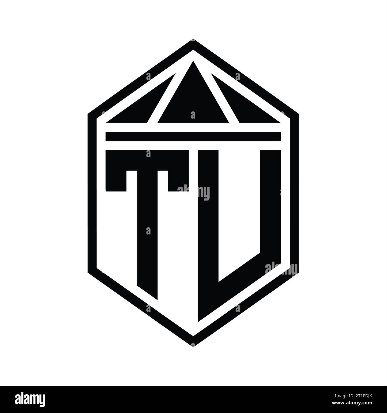 TU Letter Logo monogram simple hexagon shield shape with triangle crown isolated style design ...