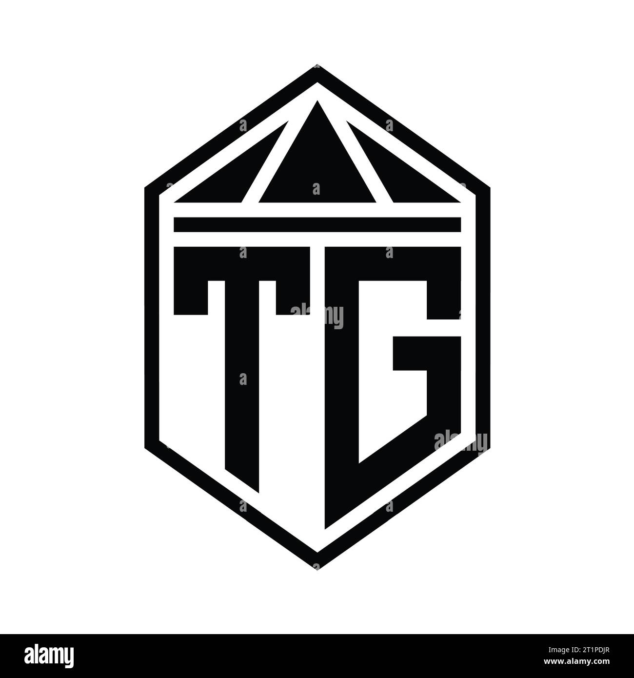 TG Letter Logo monogram simple hexagon shield shape with triangle crown isolated style design ...