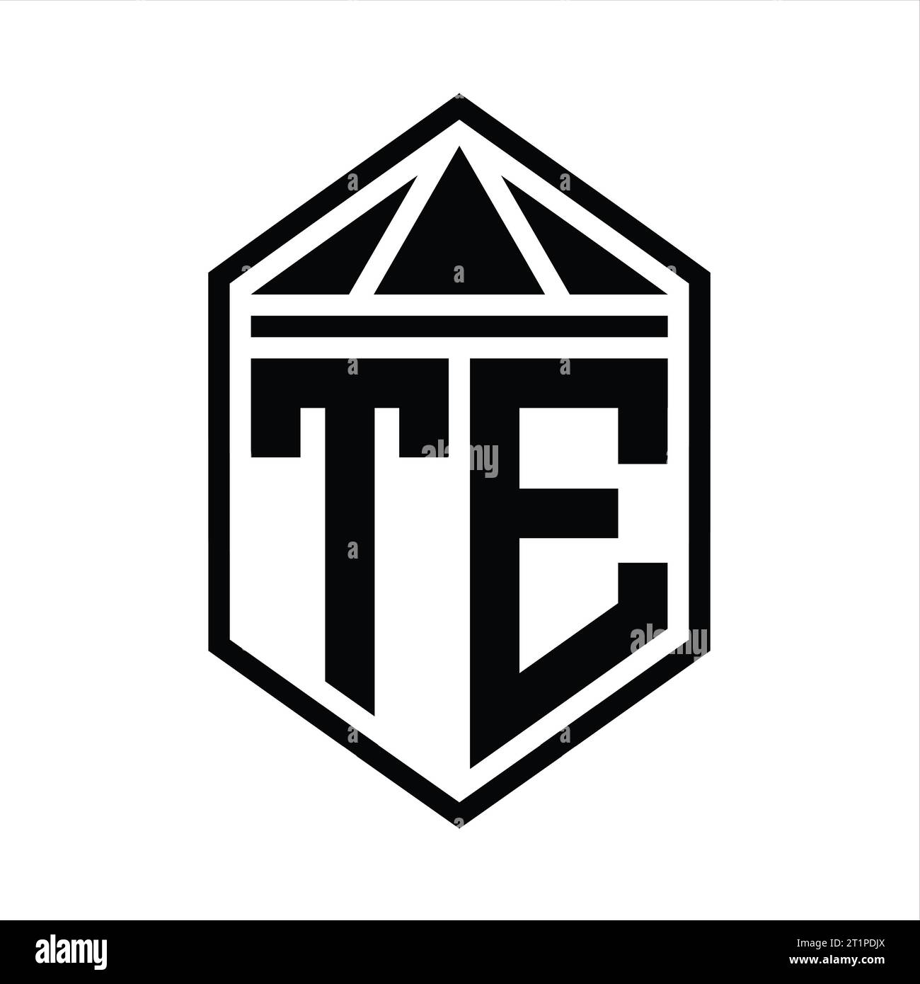 TE Letter Logo monogram simple hexagon shield shape with triangle crown ...