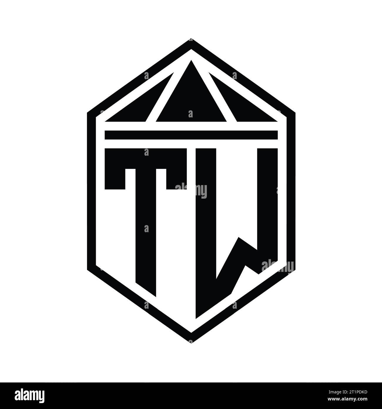 TW Letter Logo monogram simple hexagon shield shape with triangle crown ...