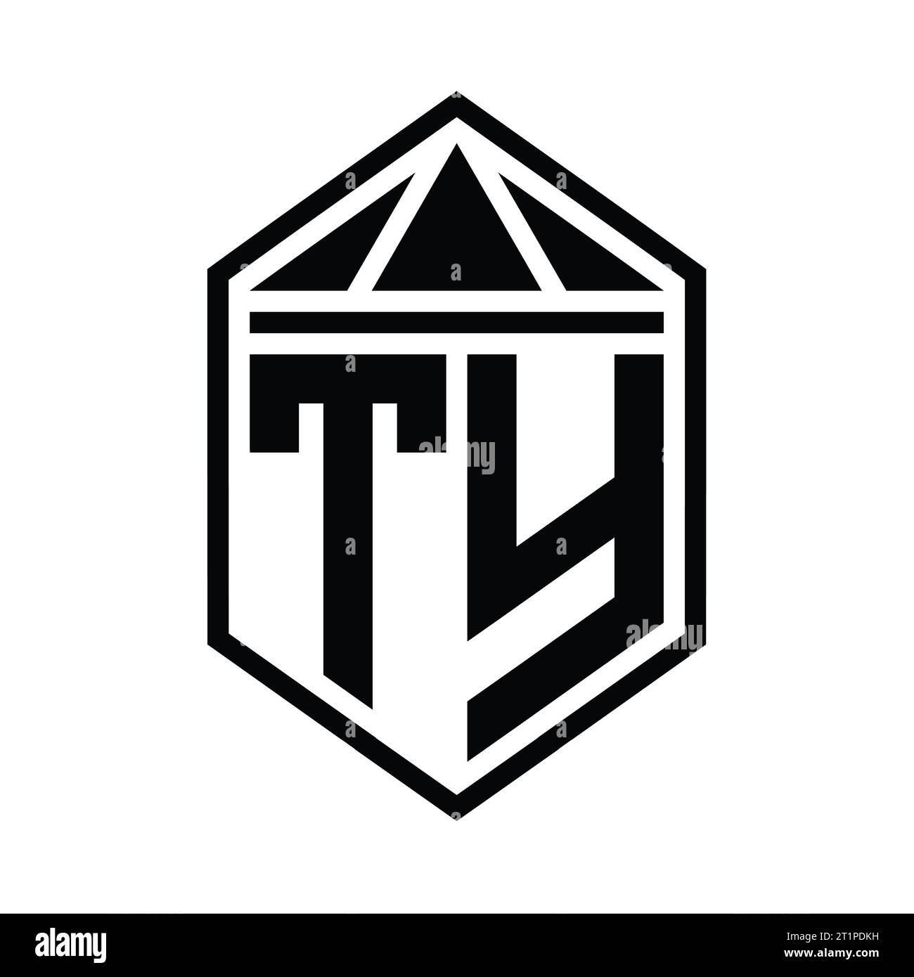 TY Letter Logo monogram simple hexagon shield shape with triangle crown ...