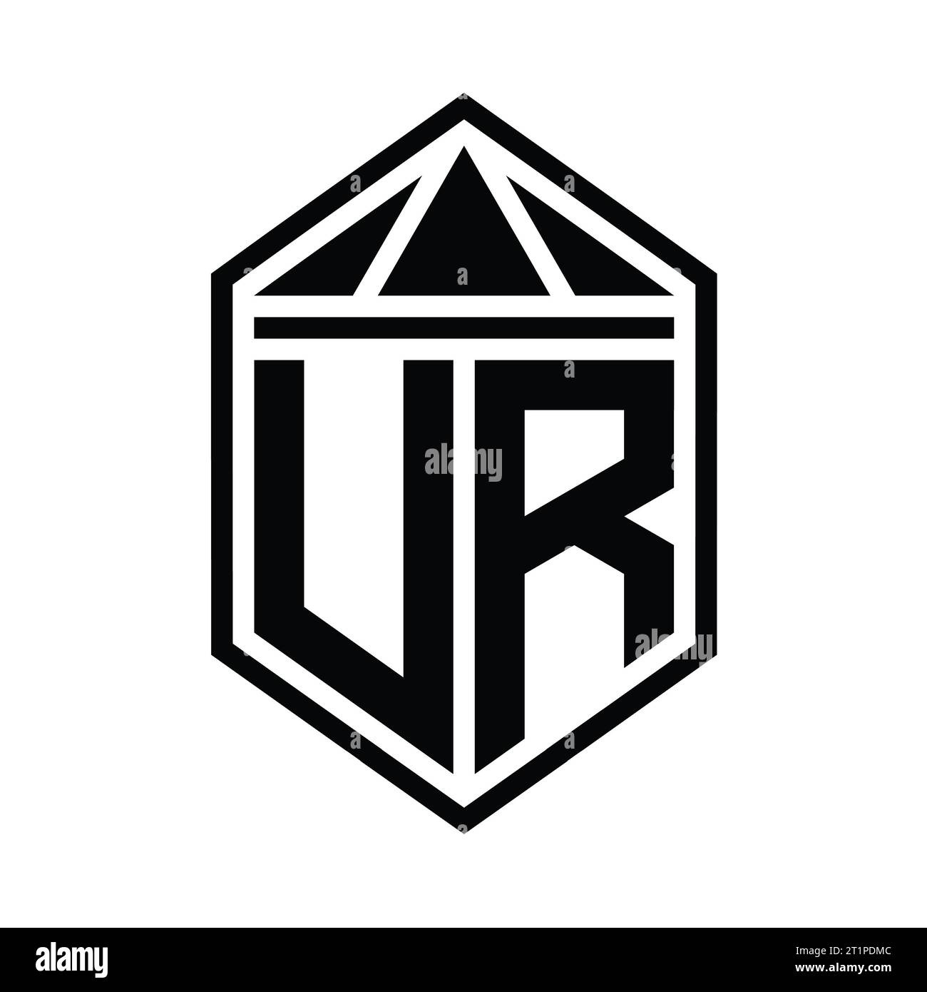 UR Letter Logo monogram simple hexagon shield shape with triangle crown isolated style design ...