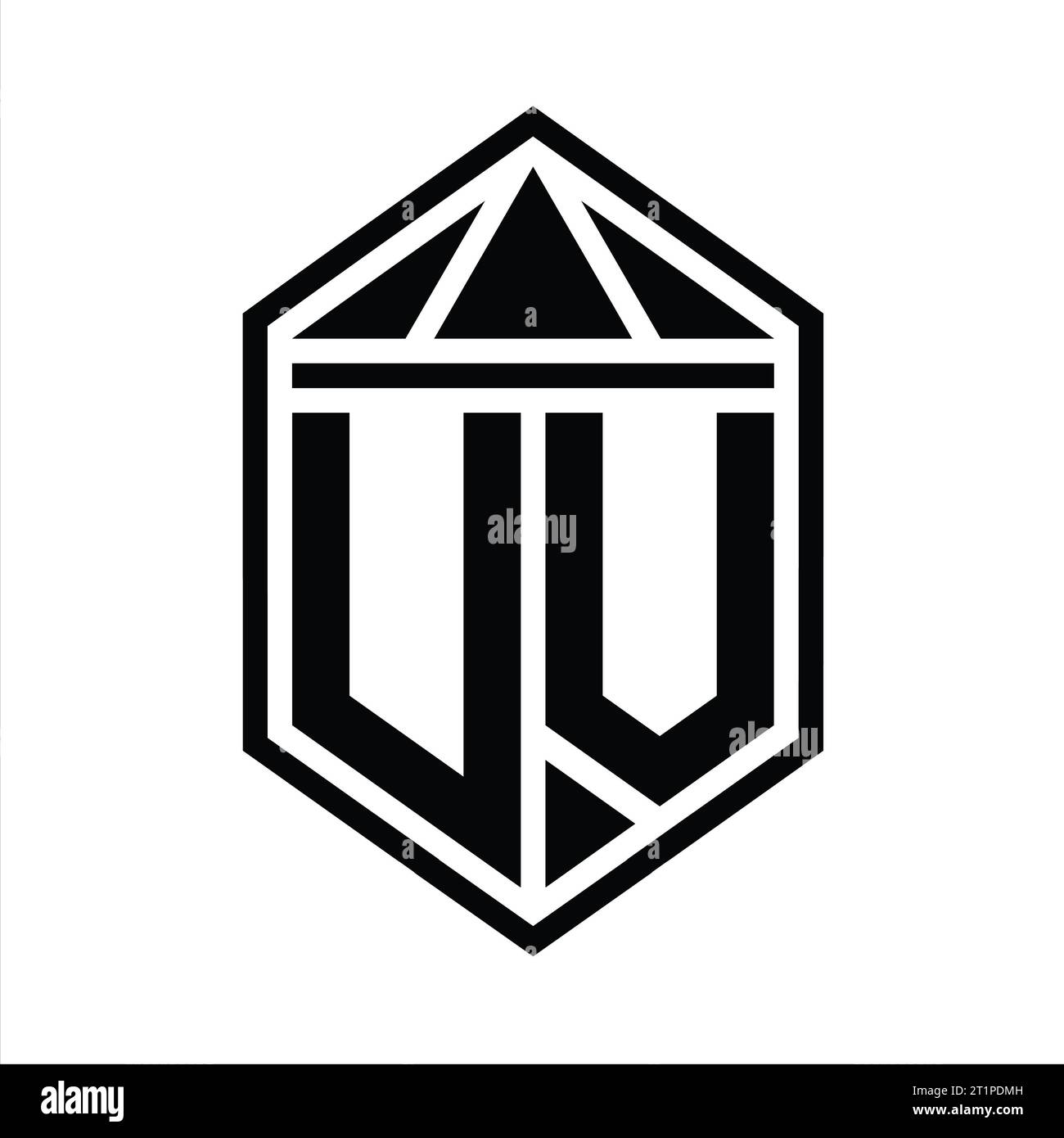 Uv Letter Logo Monogram Simple Hexagon Shield Shape With Triangle Crown Isolated Style Design