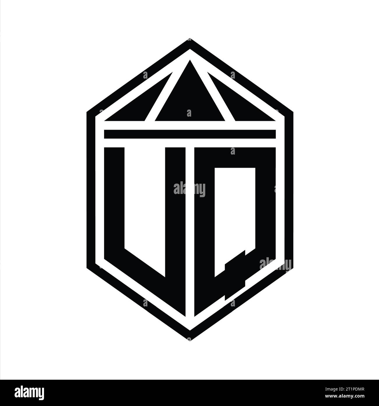 UQ Letter Logo monogram simple hexagon shield shape with triangle crown isolated style design ...