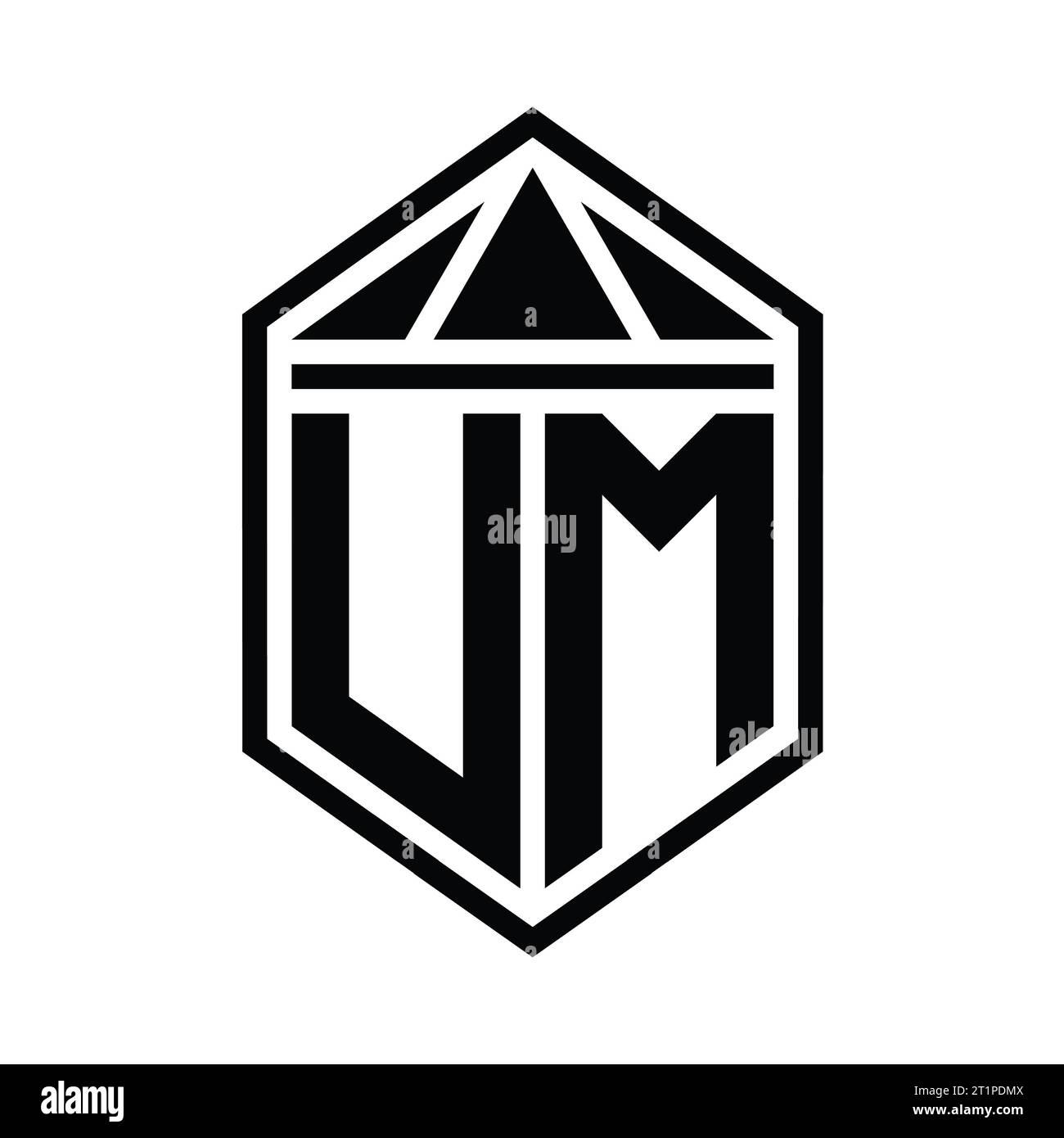 UM Letter Logo monogram simple hexagon shield shape with triangle crown ...