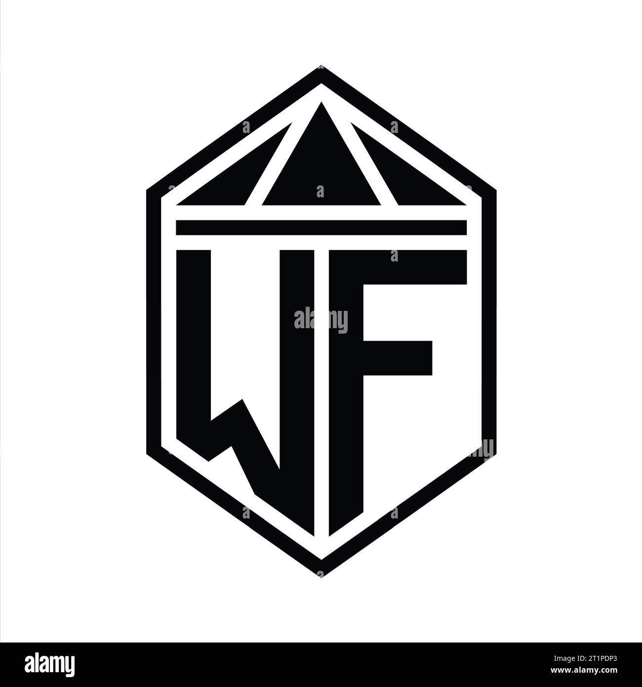 WF Letter Logo monogram simple hexagon shield shape with triangle crown ...