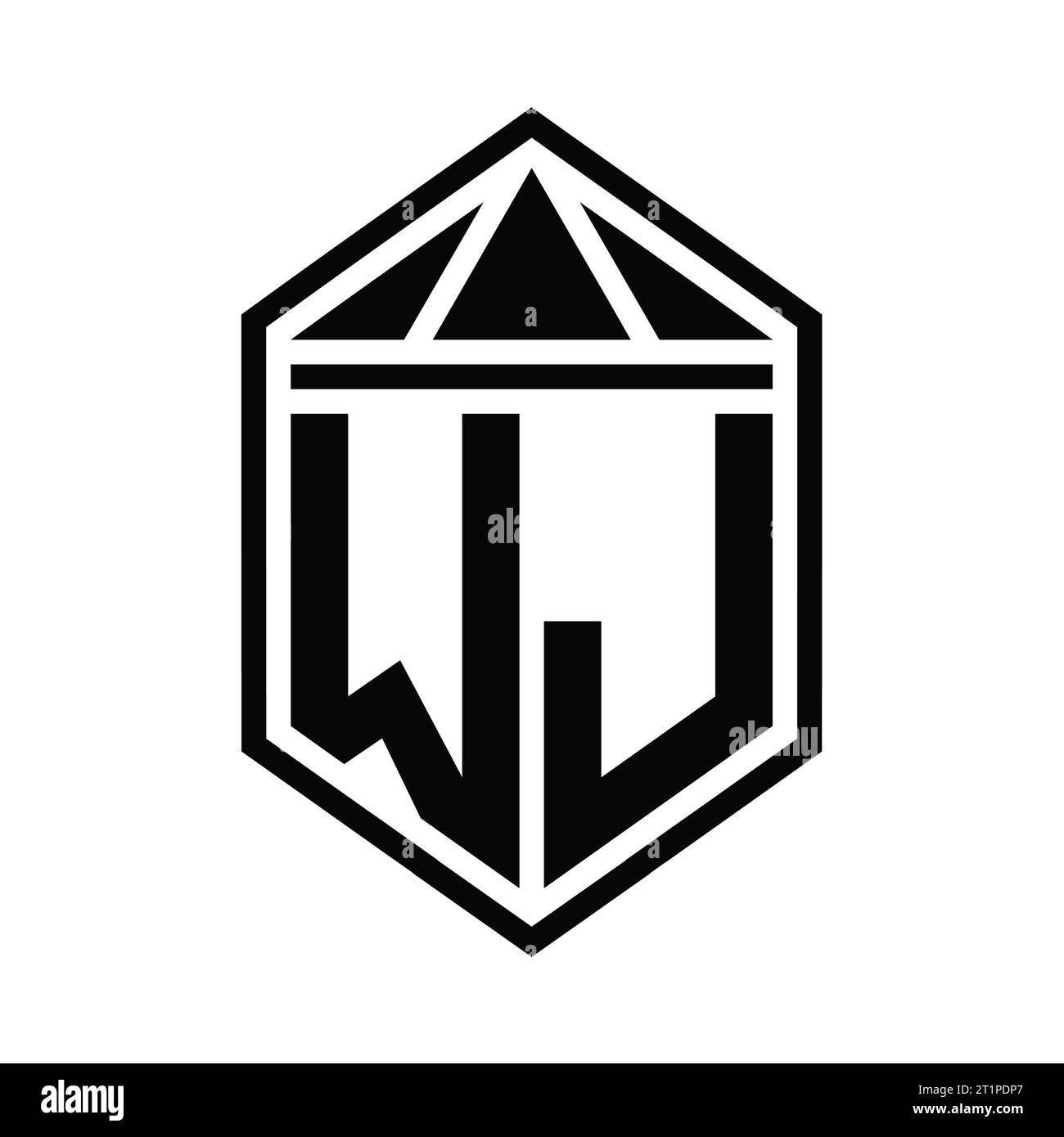 WJ Letter Logo monogram simple hexagon shield shape with triangle crown isolated style design ...