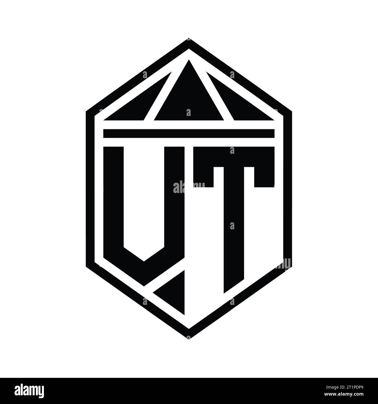 VT Letter Logo monogram simple hexagon shield shape with triangle crown isolated style design ...