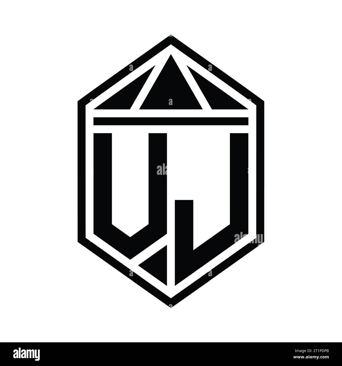 VJ Letter Logo monogram simple hexagon shield shape with triangle crown isolated style design ...