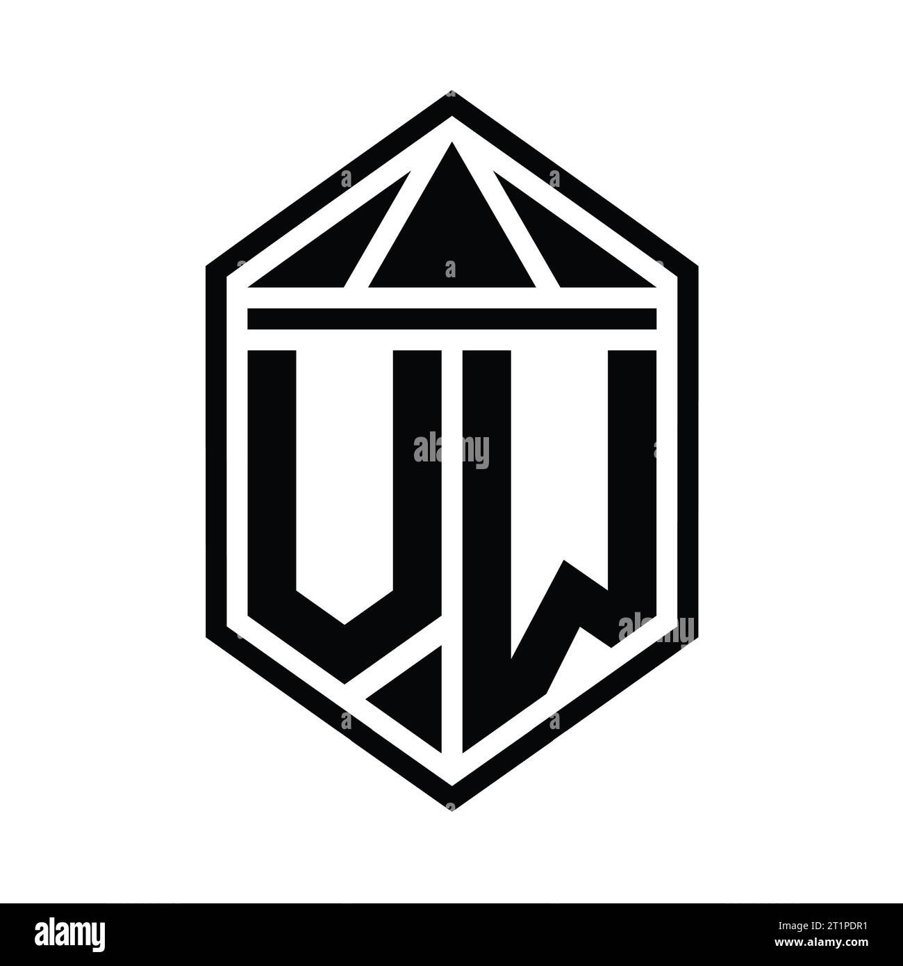 VW Letter Logo monogram simple hexagon shield shape with triangle crown ...