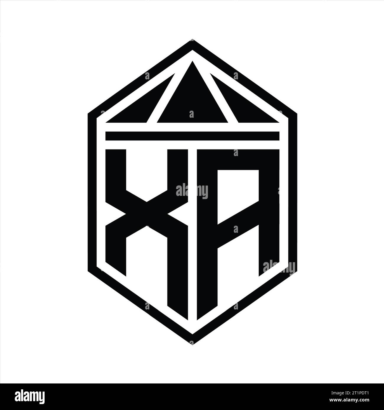 XA Letter Logo monogram simple hexagon shield shape with triangle crown isolated style design ...