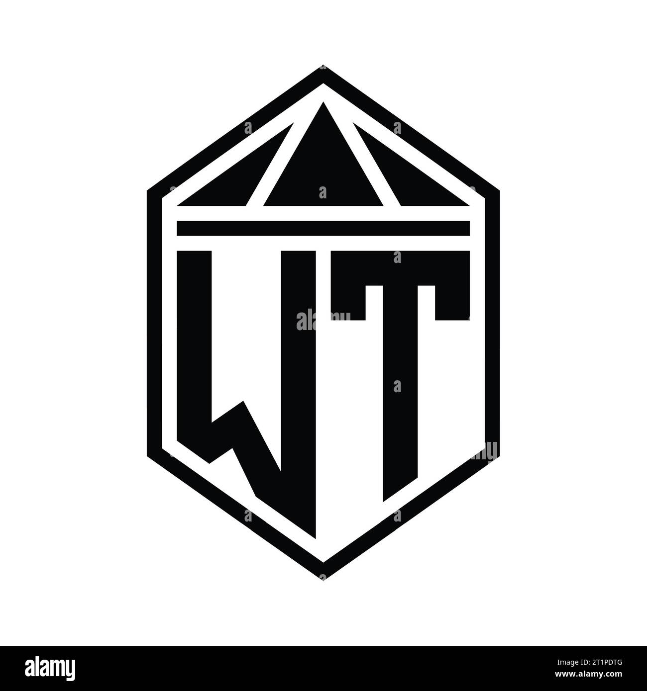 WT Letter Logo monogram simple hexagon shield shape with triangle crown isolated style design ...