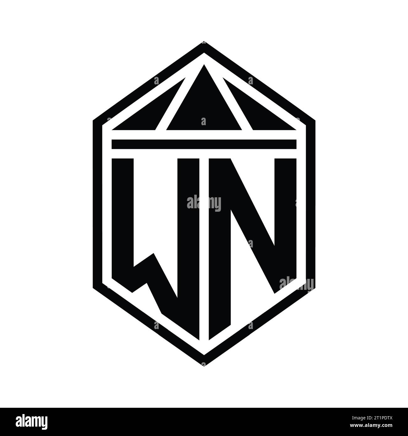 WN Letter Logo monogram simple hexagon shield shape with triangle crown ...