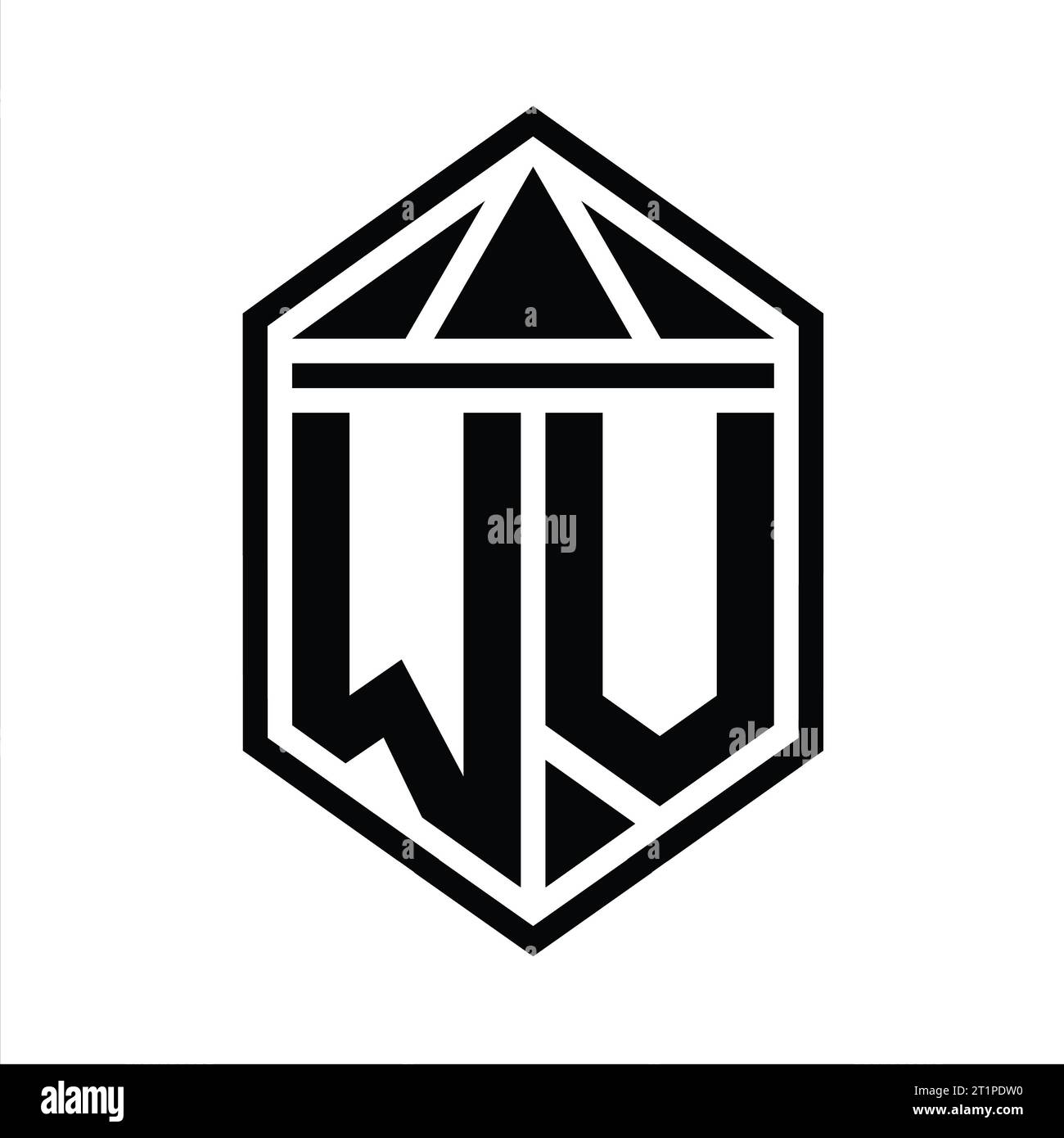 WV Letter Logo monogram simple hexagon shield shape with triangle crown ...