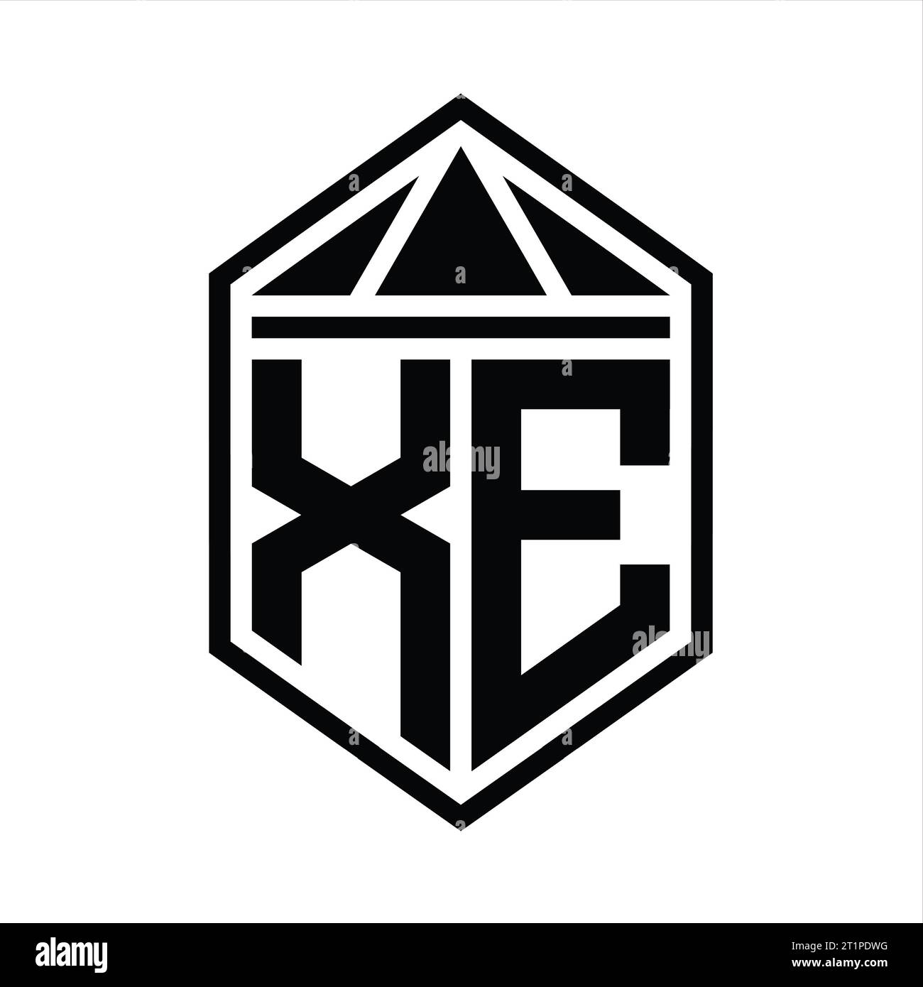 XE Letter Logo monogram simple hexagon shield shape with triangle crown isolated style design ...