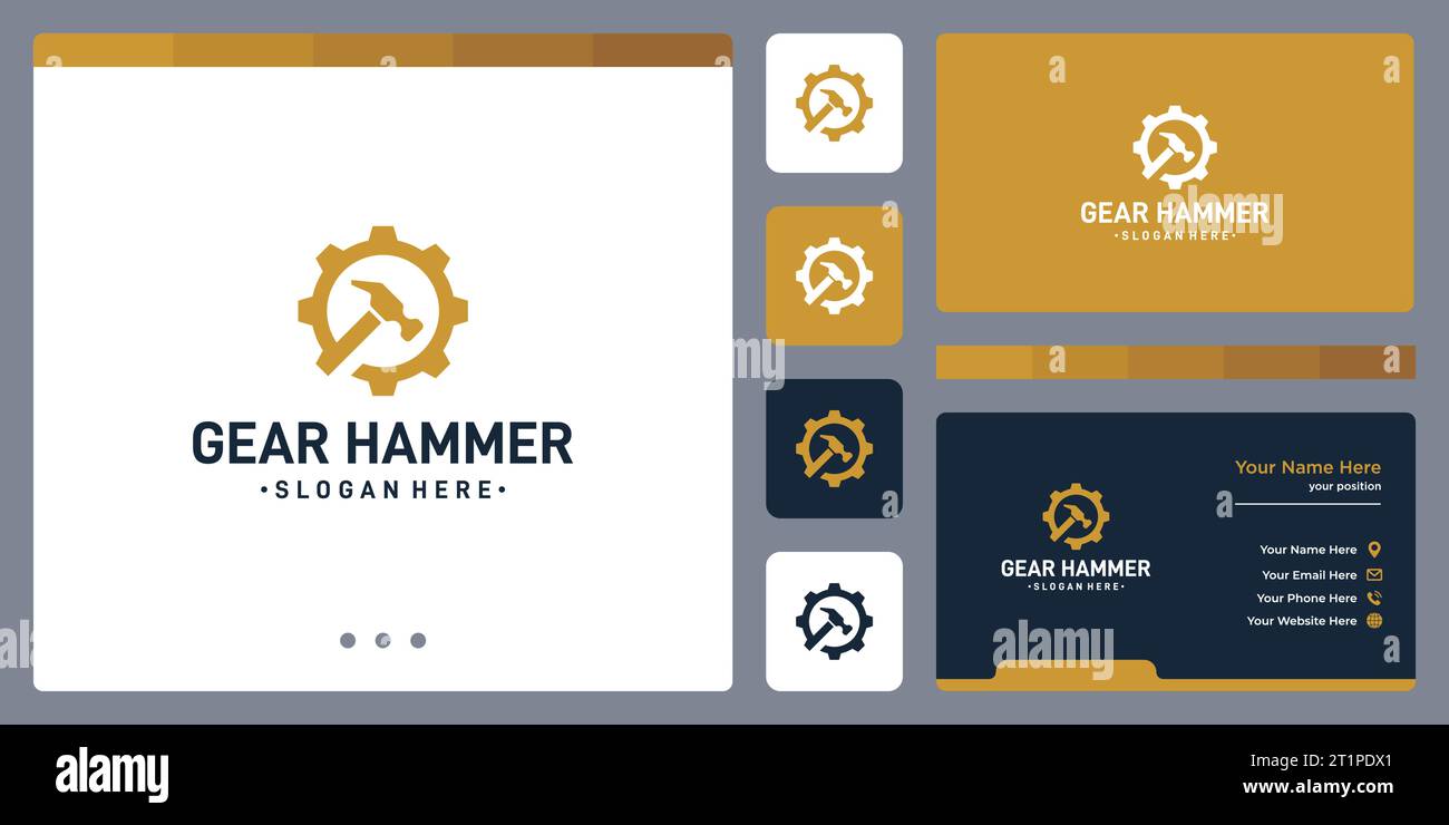 Gear logo design template with hammer graphic design vector ...