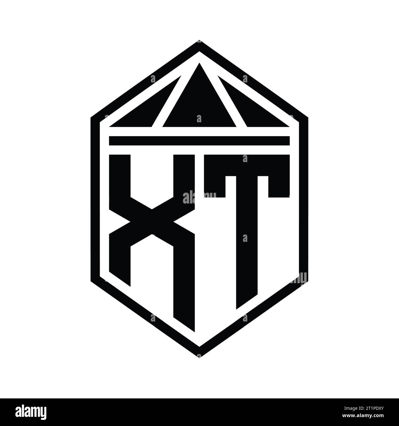 XT Letter Logo monogram simple hexagon shield shape with triangle crown isolated style design ...
