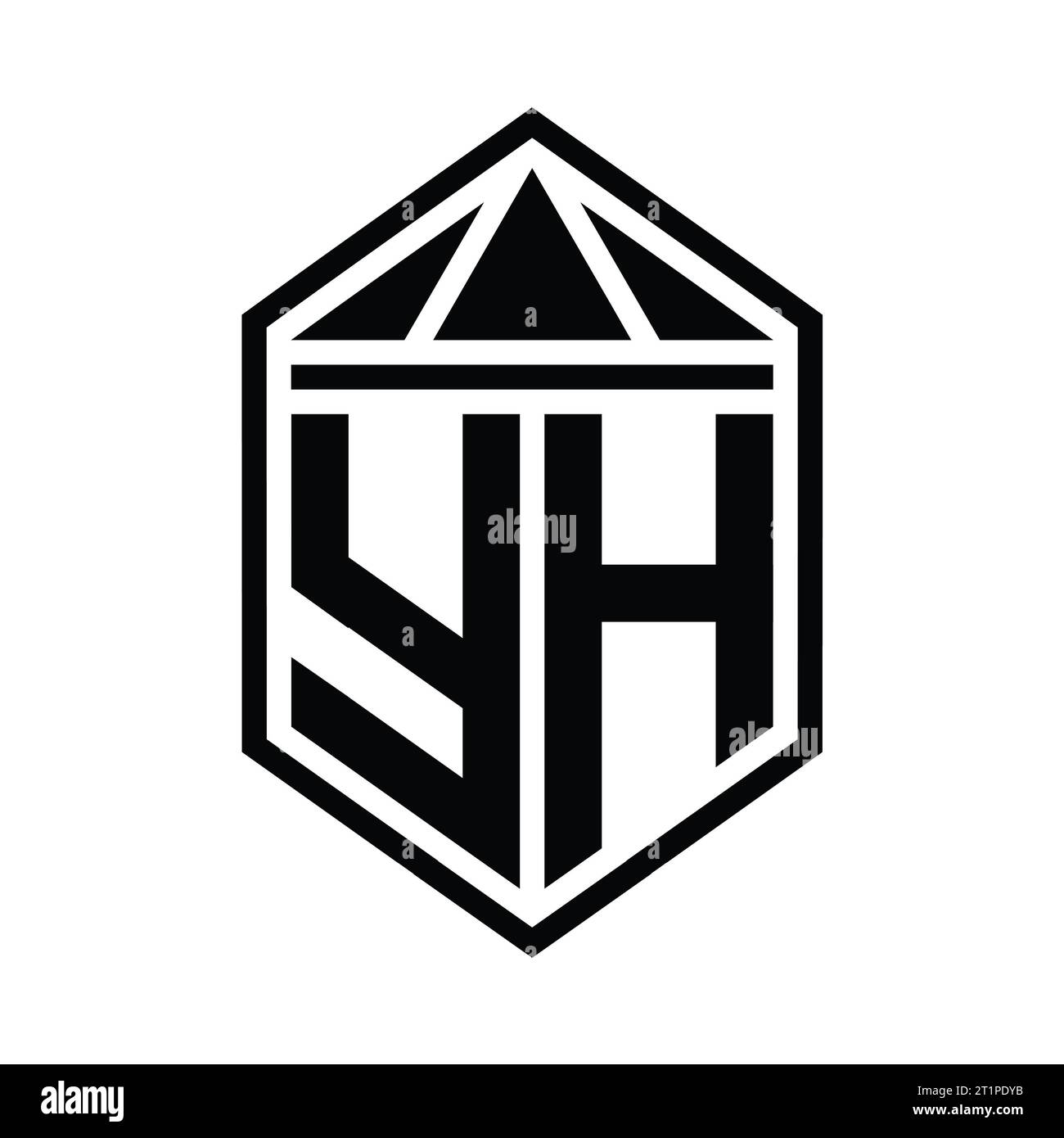 YH Letter Logo monogram simple hexagon shield shape with triangle crown ...