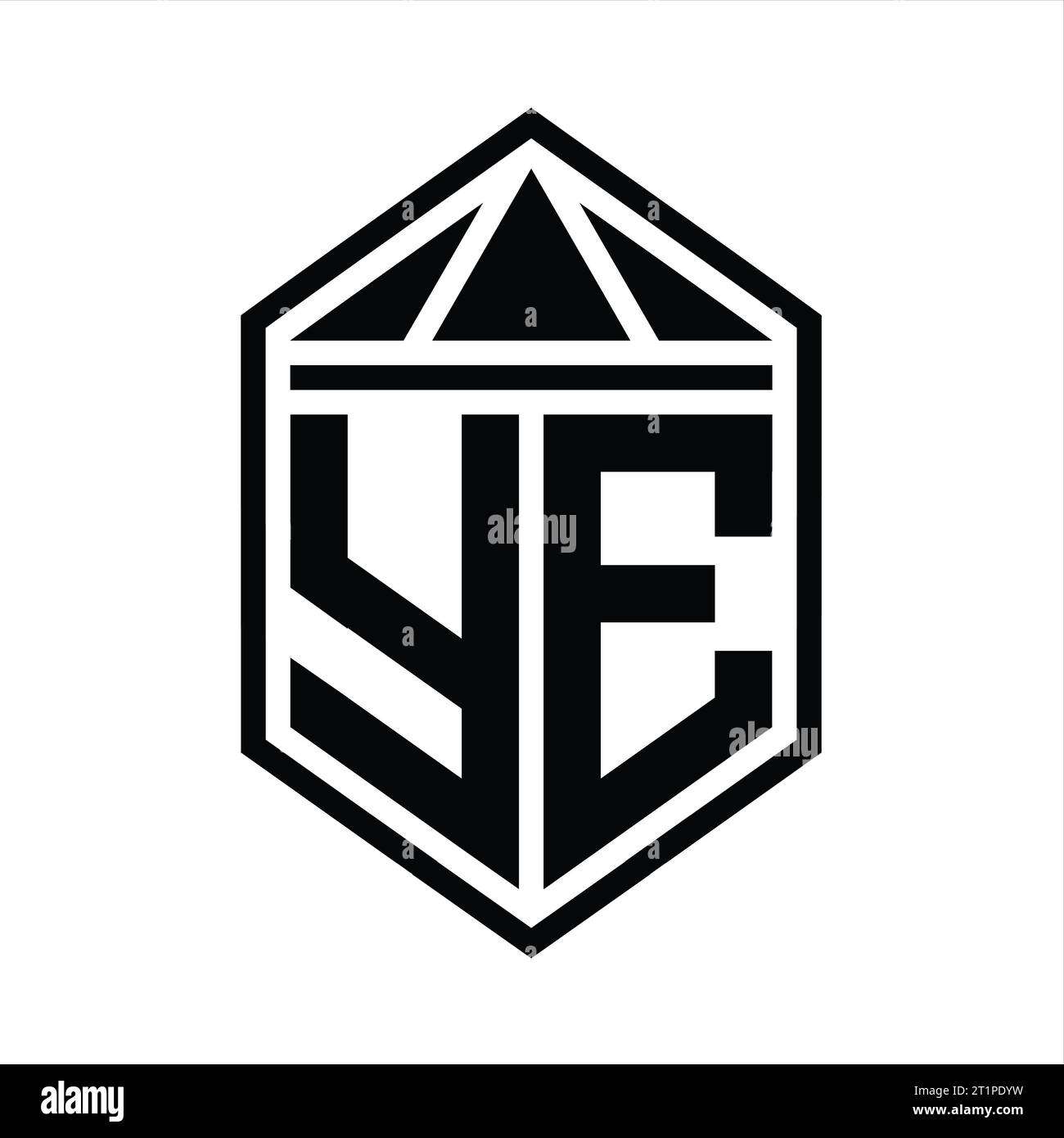 YE Letter Logo monogram simple hexagon shield shape with triangle crown isolated style design ...