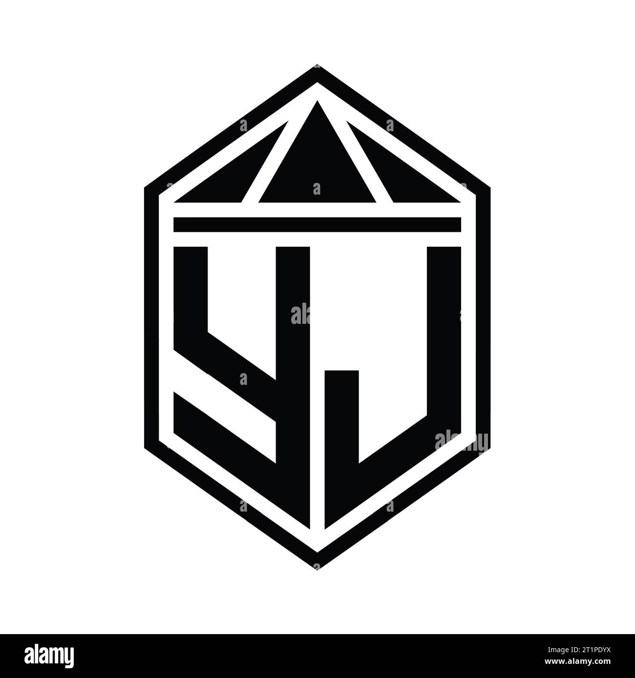 YJ Letter Logo monogram simple hexagon shield shape with triangle crown isolated style design ...