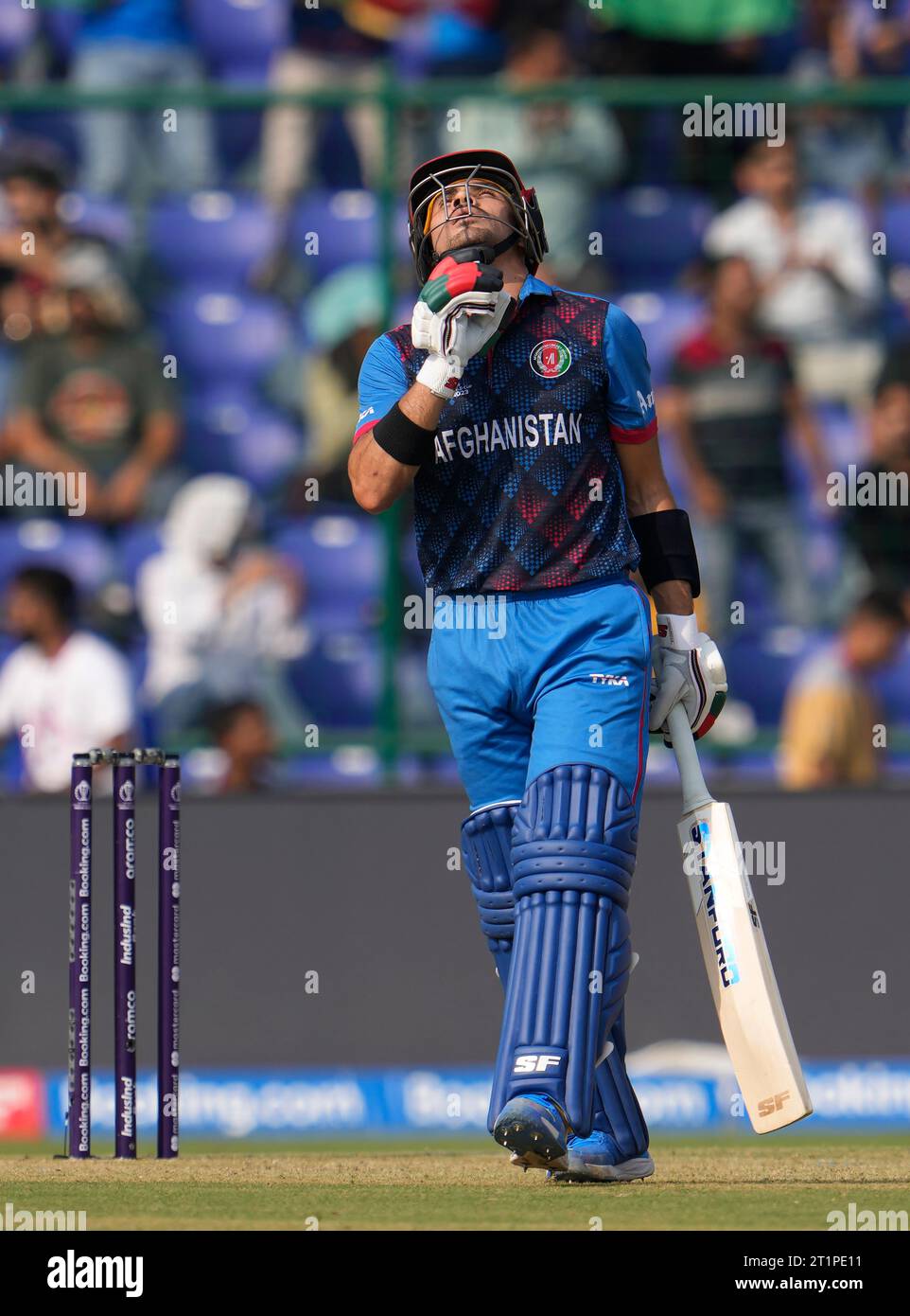 Afghanistan's Rahmanullah Gurbaz looks skywards as he celebrates his ...