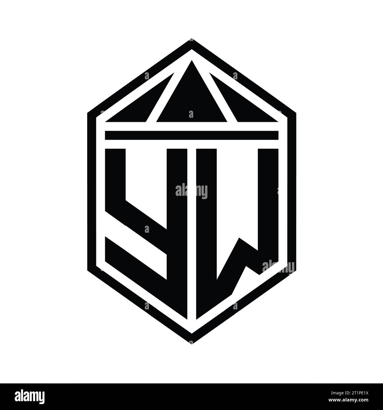YW Letter Logo monogram simple hexagon shield shape with triangle crown isolated style design ...
