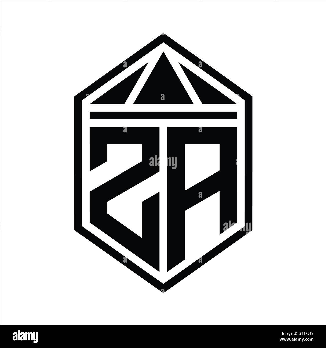 ZA Letter Logo monogram simple hexagon shield shape with triangle crown ...
