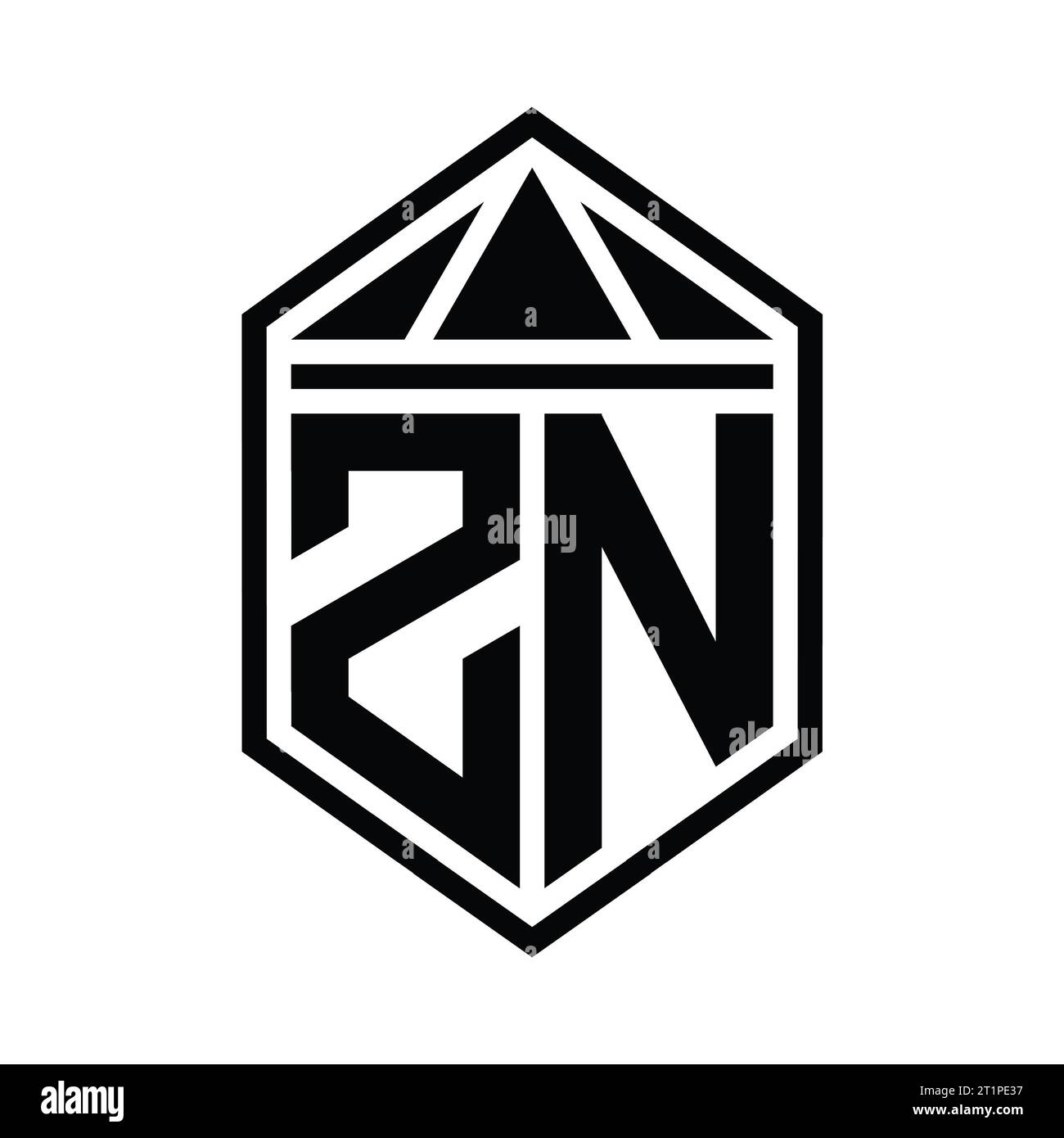 ZN Letter Logo monogram simple hexagon shield shape with triangle crown ...