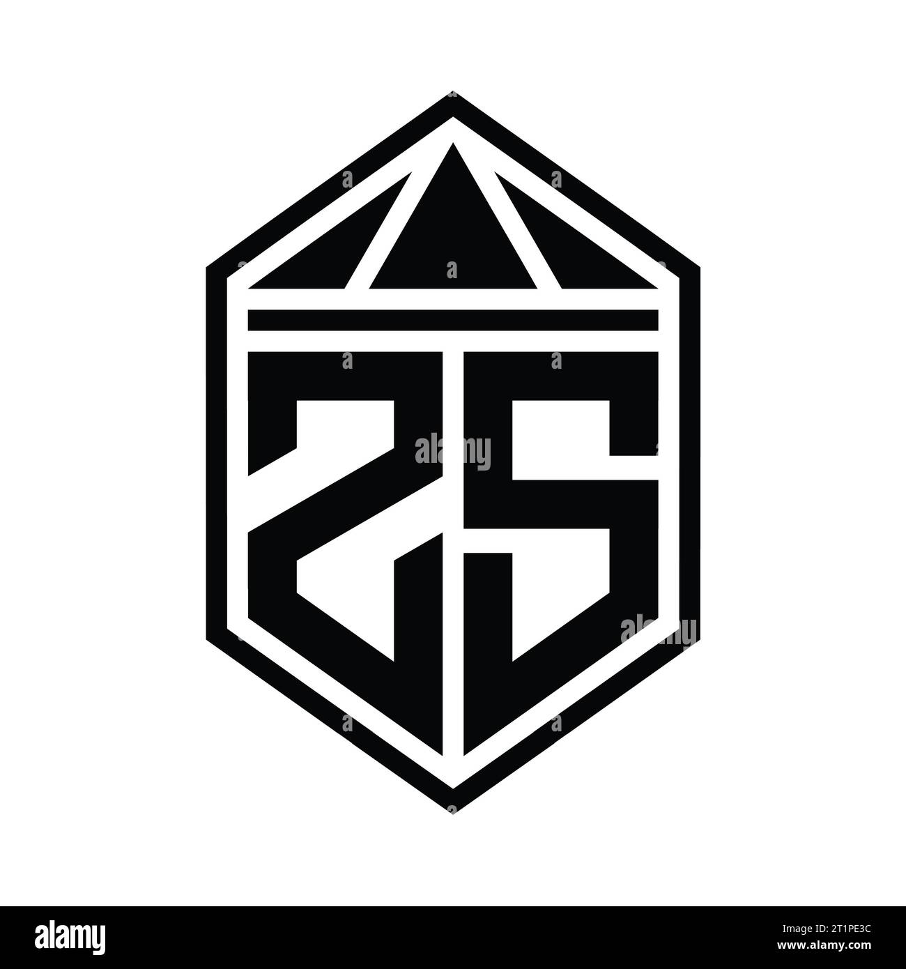 ZS Letter Logo monogram simple hexagon shield shape with triangle crown ...