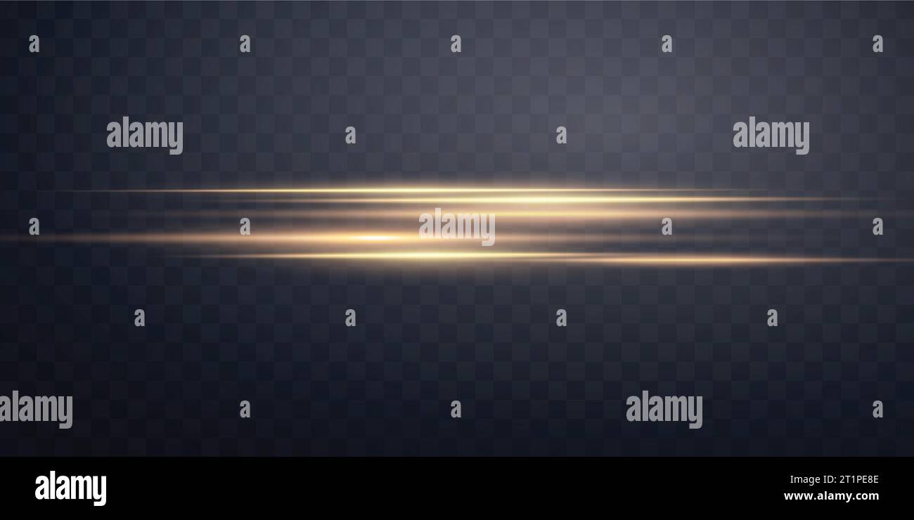 Gold horizontal lens flare. Sun flash with rays or gold spotlight and bokeh. Yellow glow flare ...