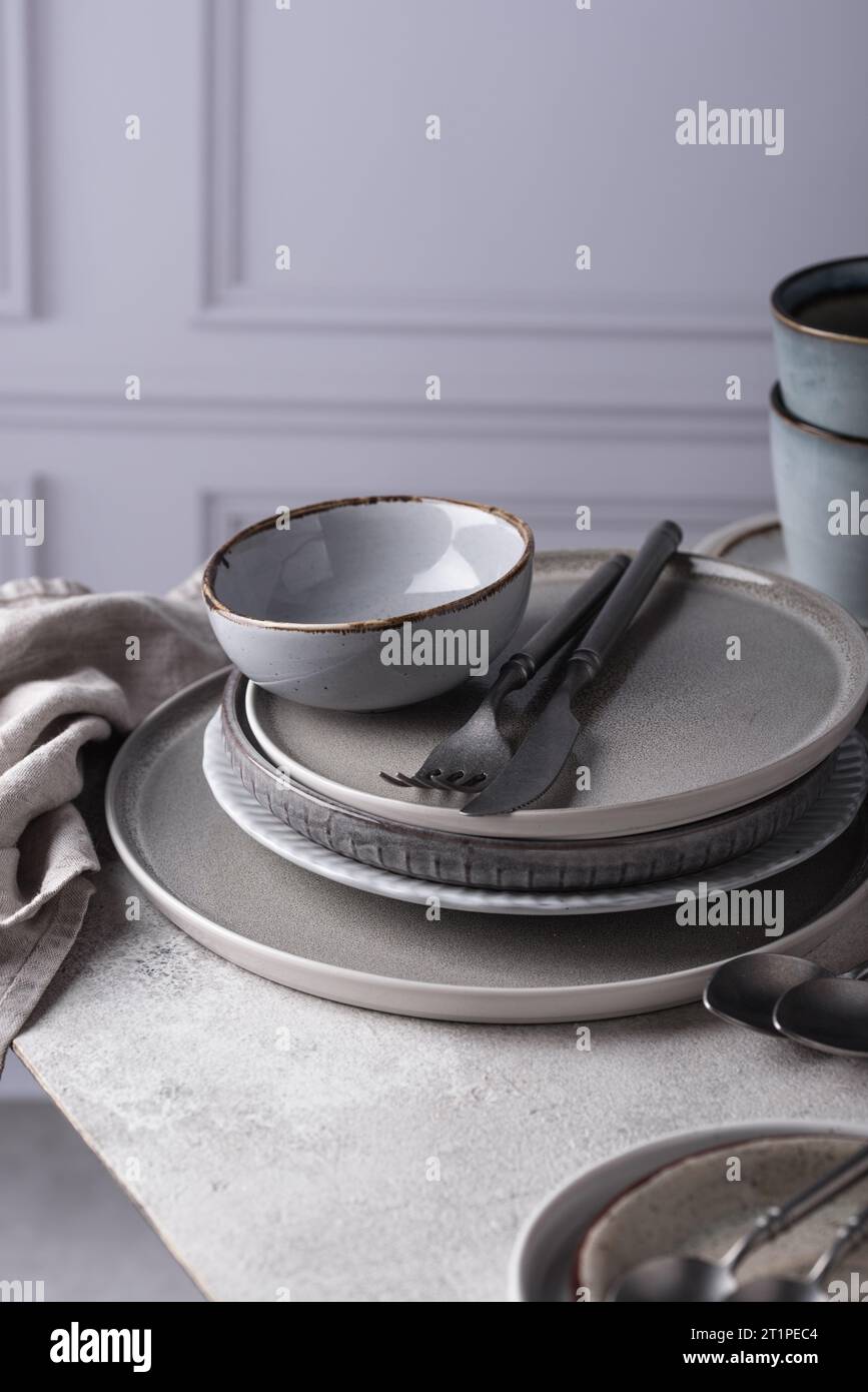 Craft ceramic plates, bowls and cups Stock Photo - Alamy
