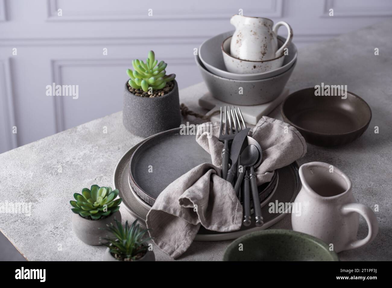 Craft ceramic plates, bowls and cups Stock Photo - Alamy