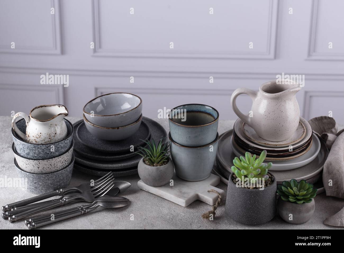 Craft ceramic plates, bowls and cups Stock Photo - Alamy