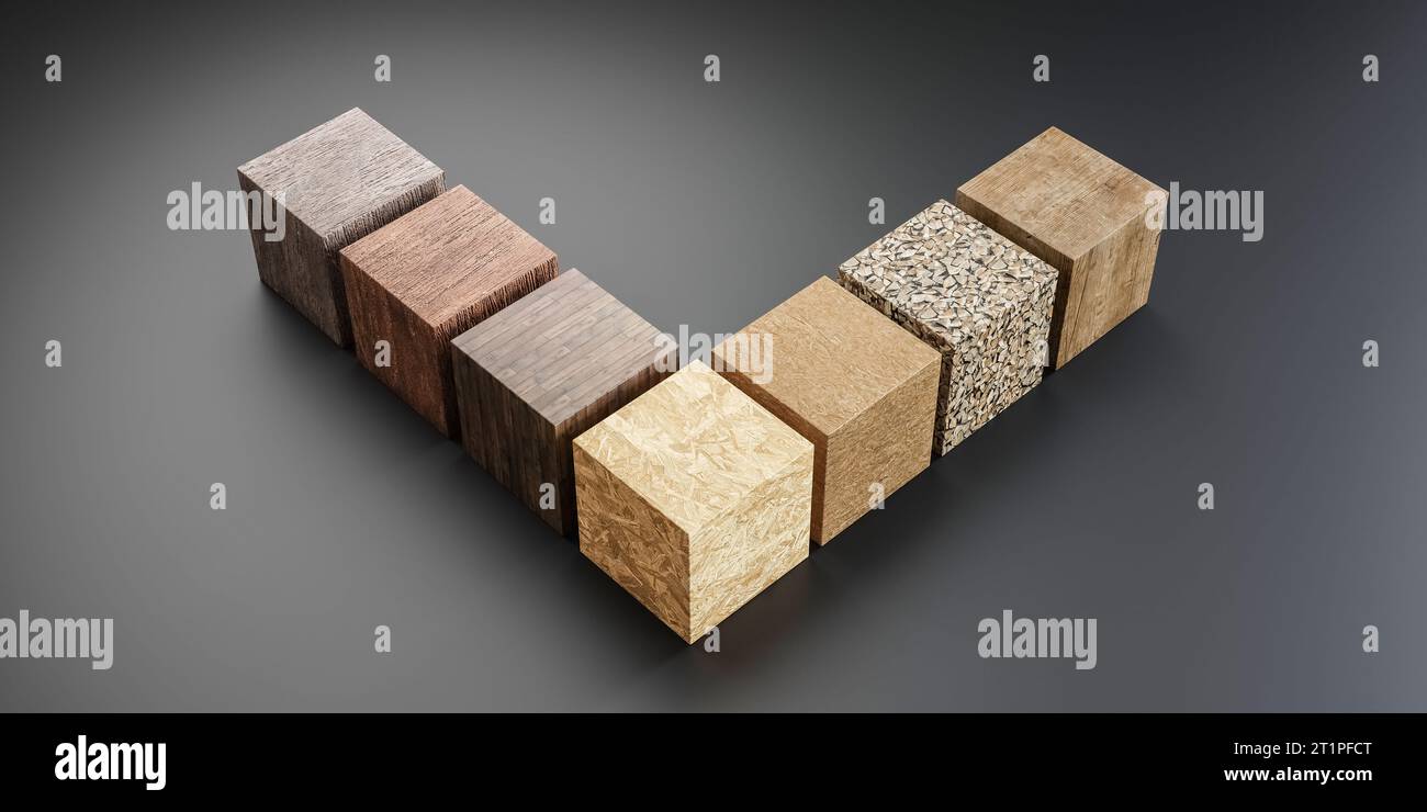 wooden sample cubes isolated on black background 3d illustration Stock ...