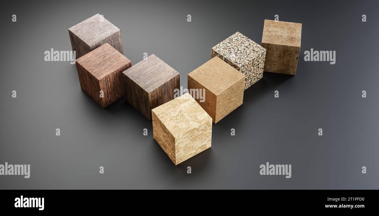 wooden sample cubes isolated on black background 3d illustration Stock ...