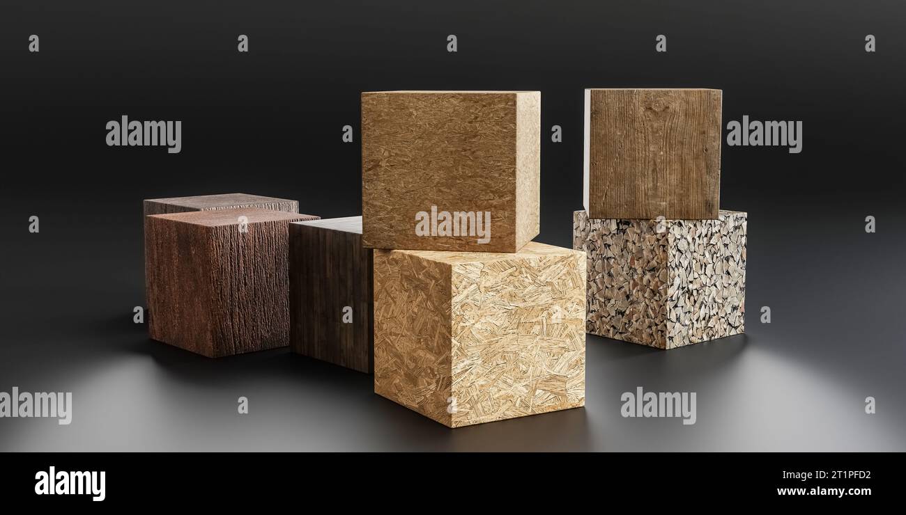wooden sample cubes isolated on black background 3d illustration Stock ...