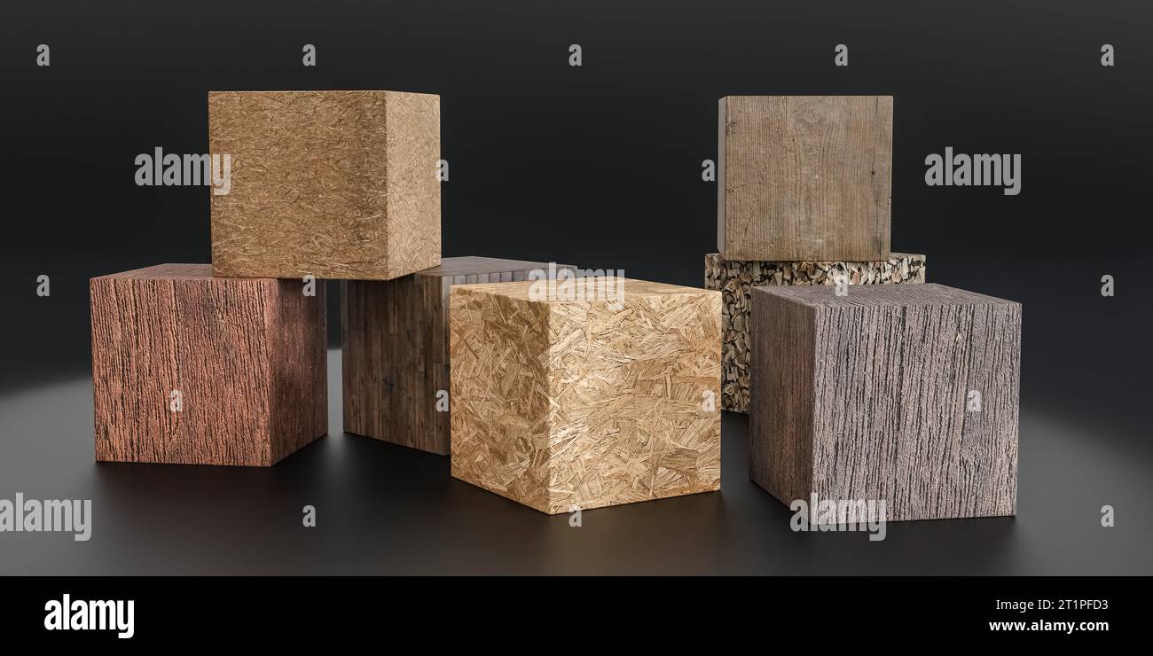 wooden sample cubes isolated on black background 3d illustration Stock ...